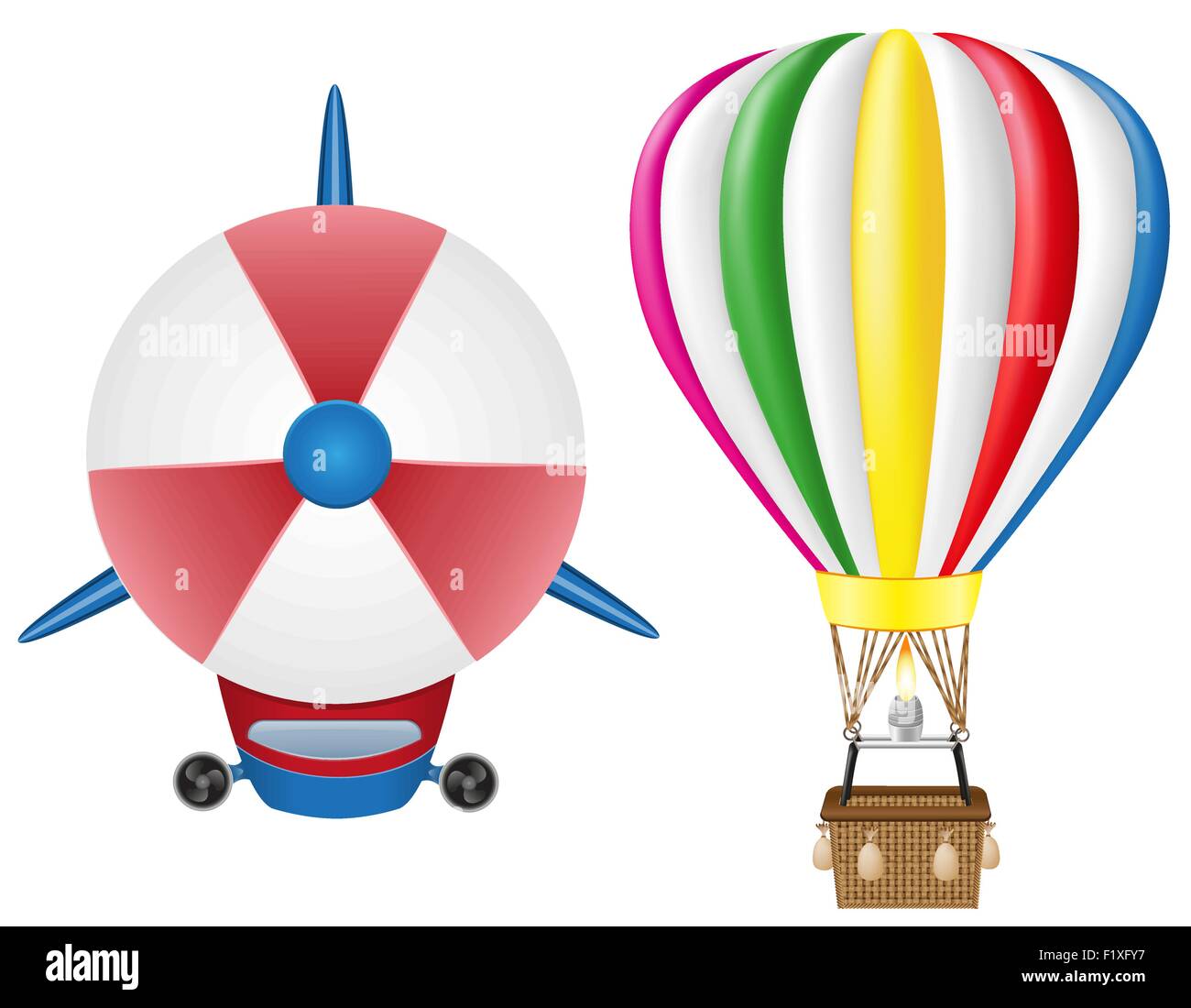 airship zeppelin and hot air balloon vector illustration isolated on ...