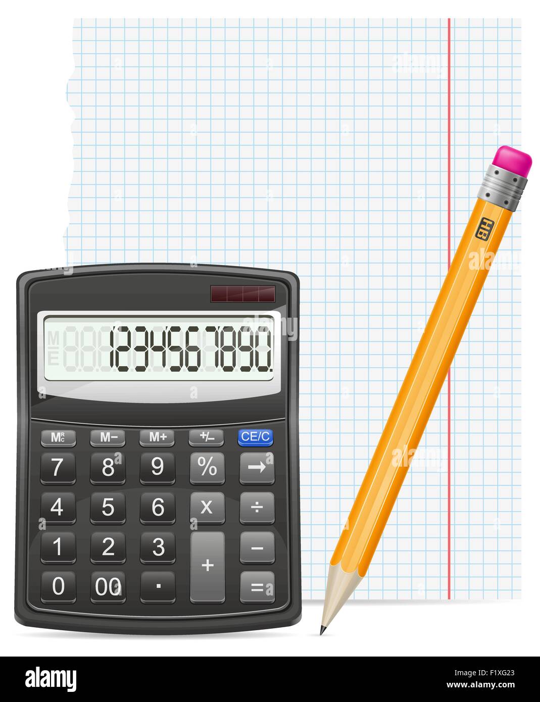calculator piece of paper and pencil vector illustration isolated on ...