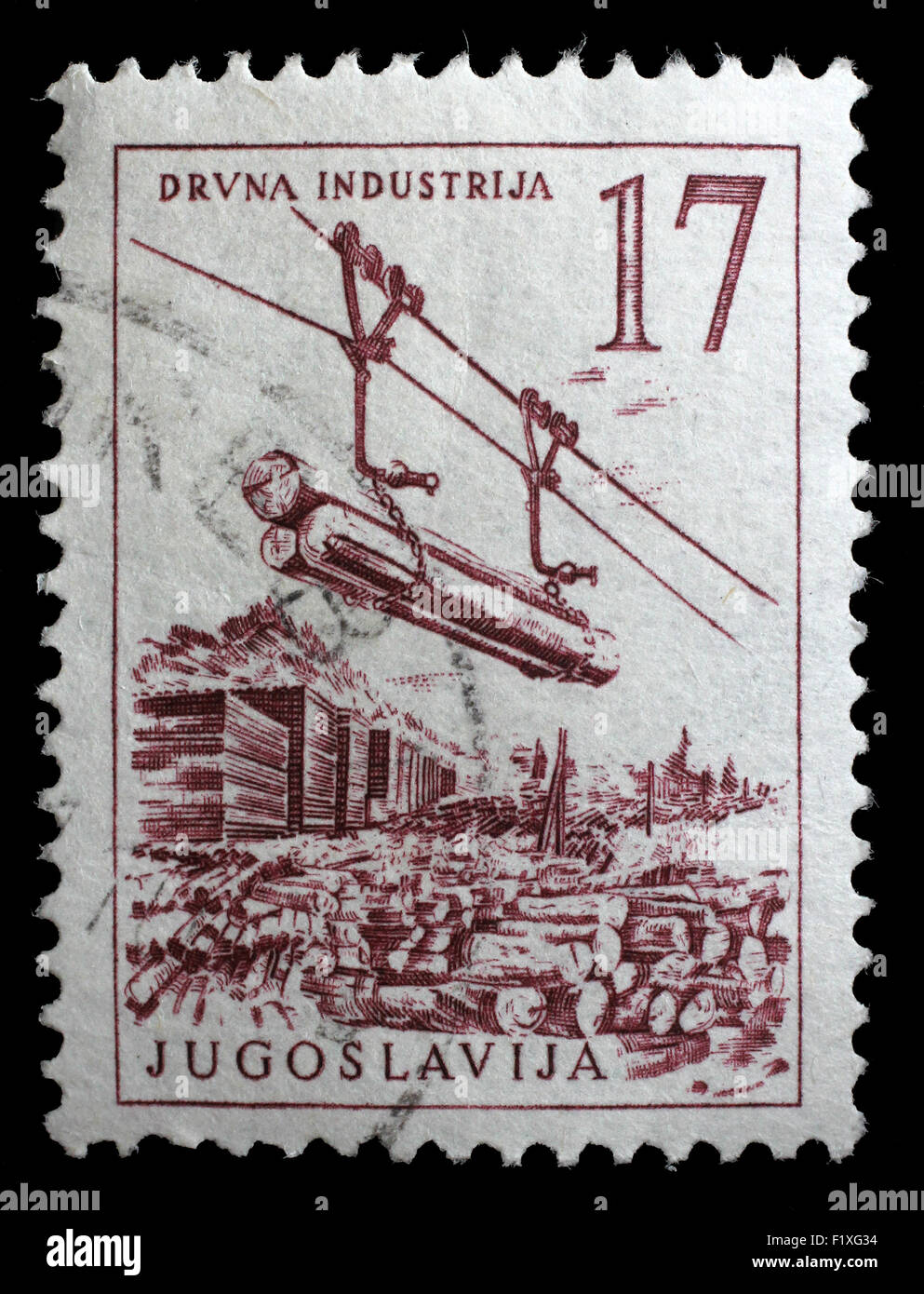 Stamp printed in Yugoslavia shows lumber industry, circa 1958 Stock ...