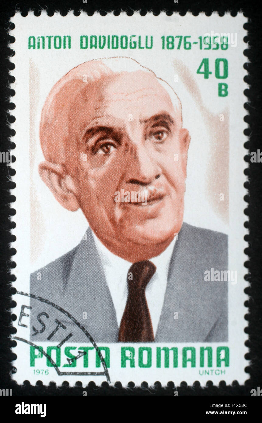 Stamp printed in Romania shows Anton Davidoglu, mathematician, circa ...