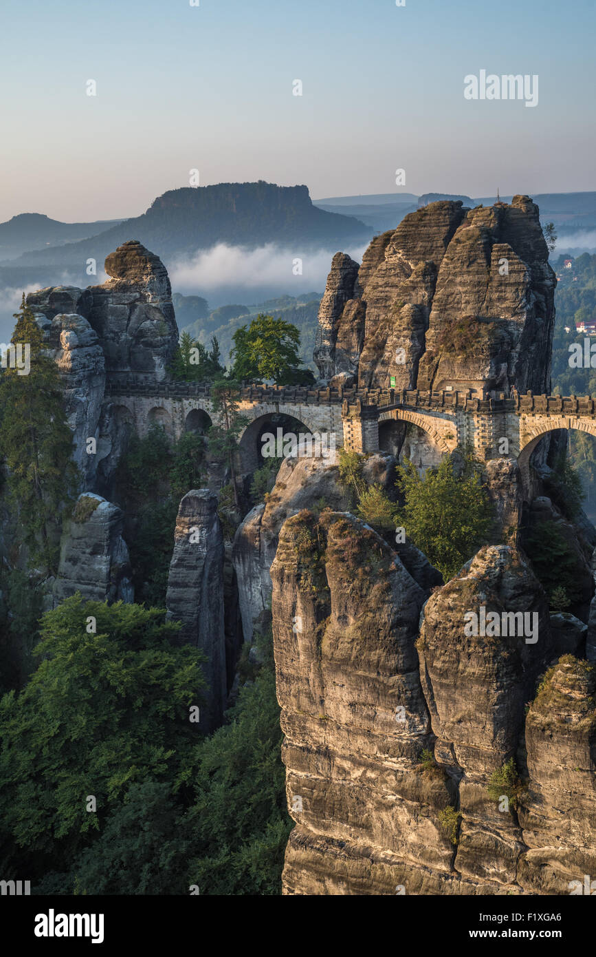 The Bastei bridge, Saxon Switzerland National Park, Germany Stock Photo ...