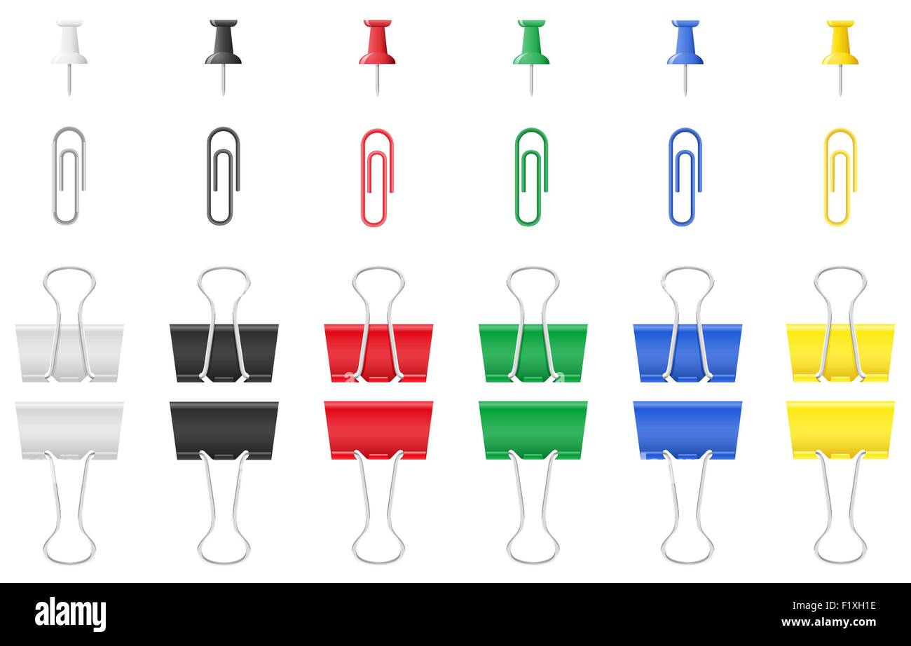 color office paper clip and pushpin vector illustration isolated on ...