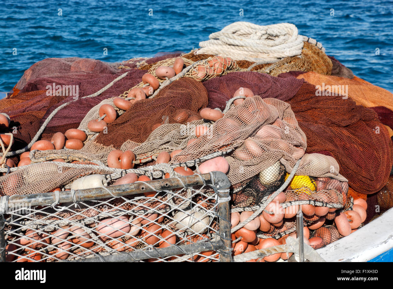 Fishing net on the boat Stock Photo - Alamy