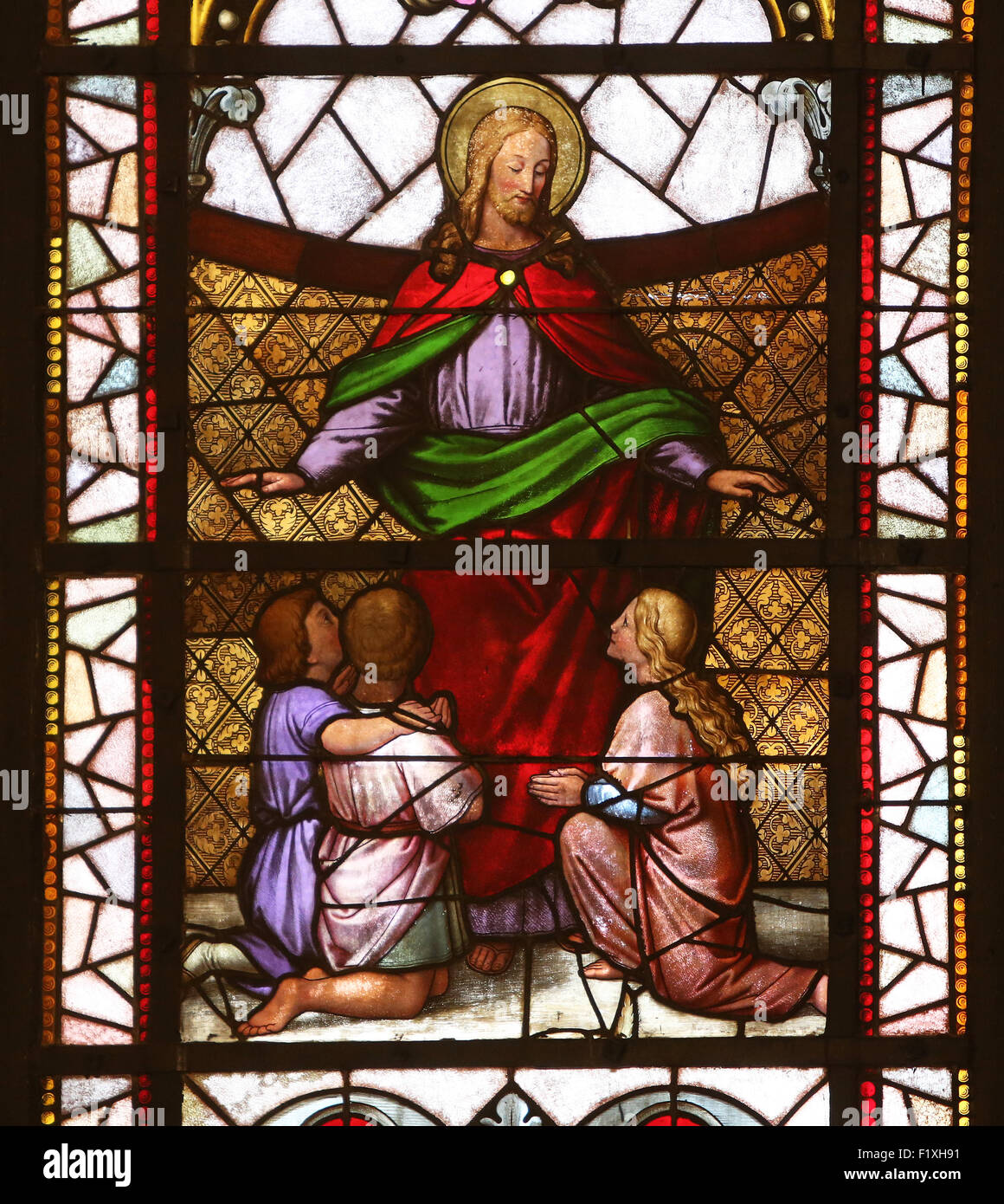 Jesus friend of children stained glass window in the Church of St ...