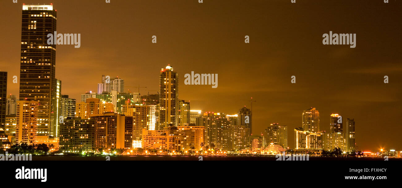 Illuminated commercial buildings at night in downtown Miami, USA Stock ...