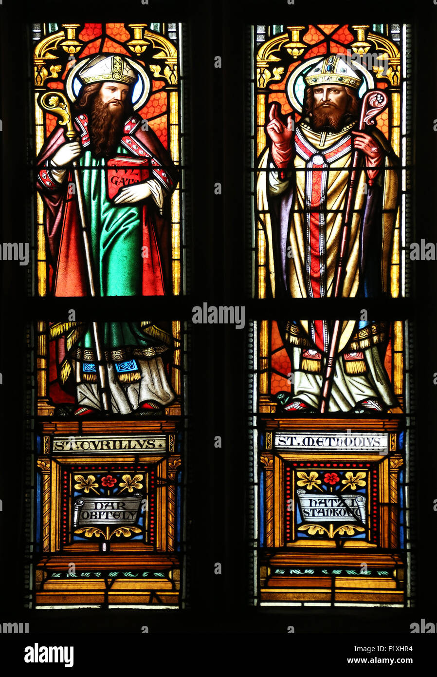 Saint Cyril and Methodius, stained glass window in parish church of ...