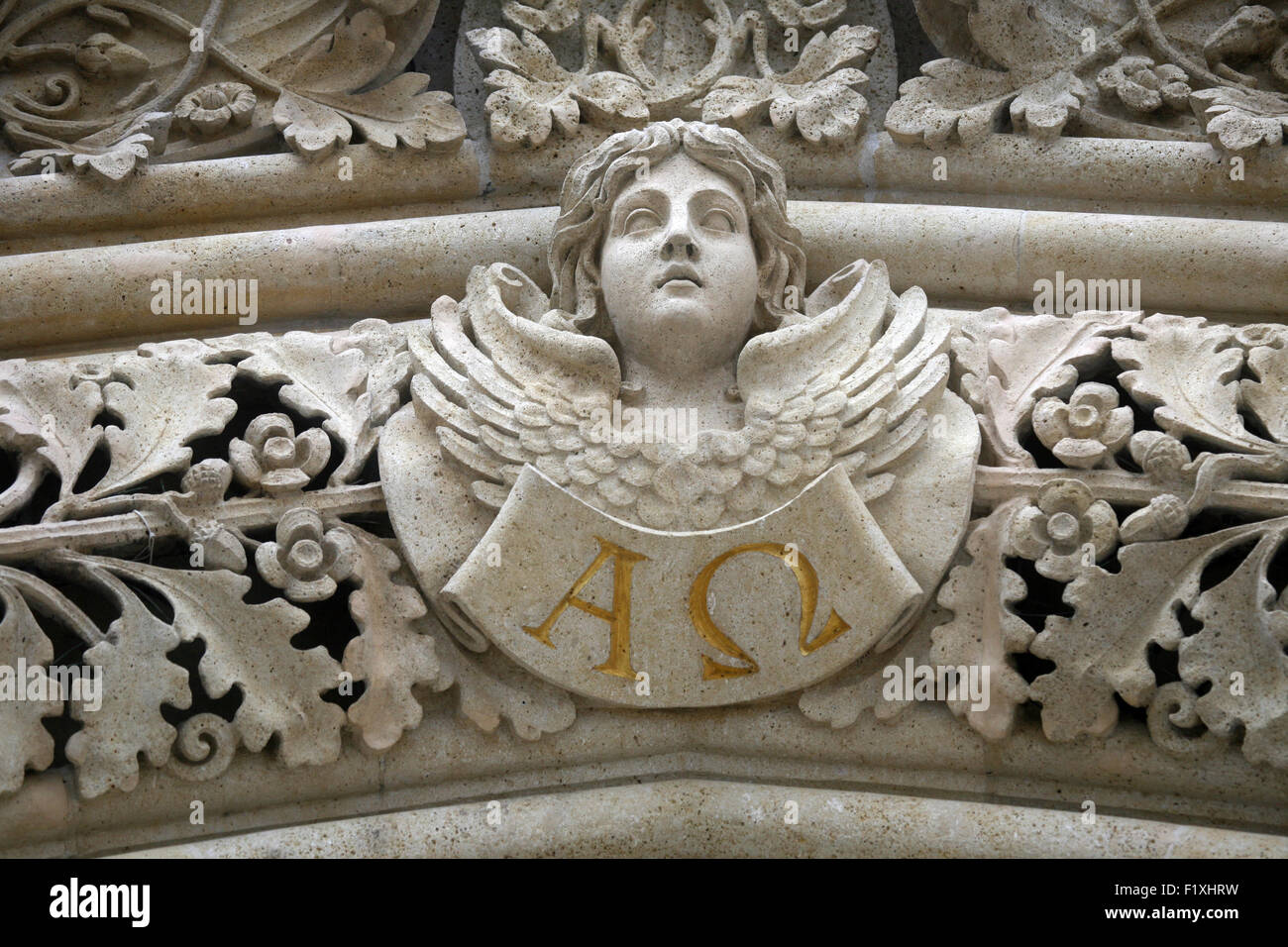 Angel on the portal of the cathedral dedicated to the Assumption of ...