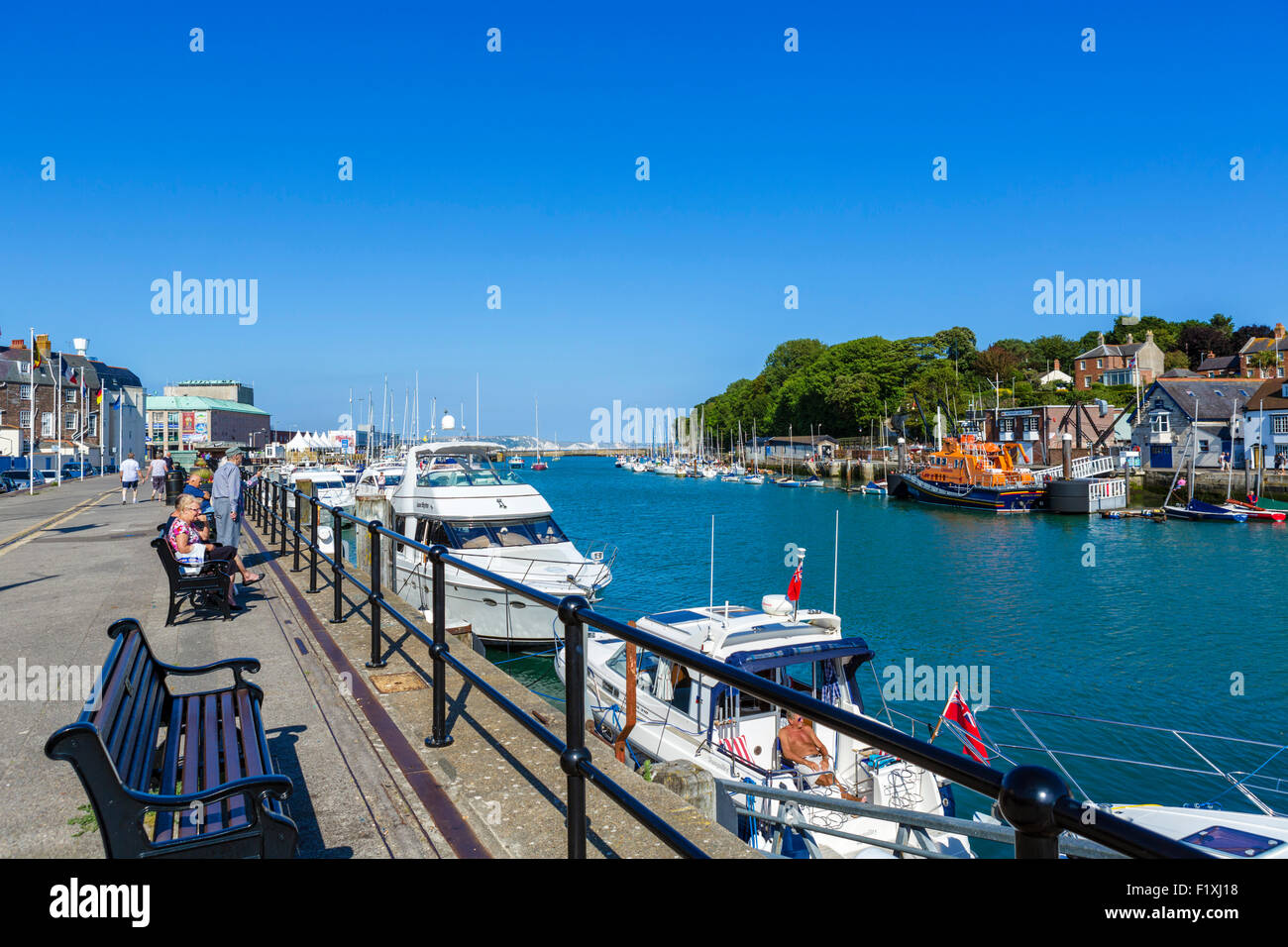 Boats moored at Custom House Quay in Weymouth, Jurassic Coast, Dorset ...