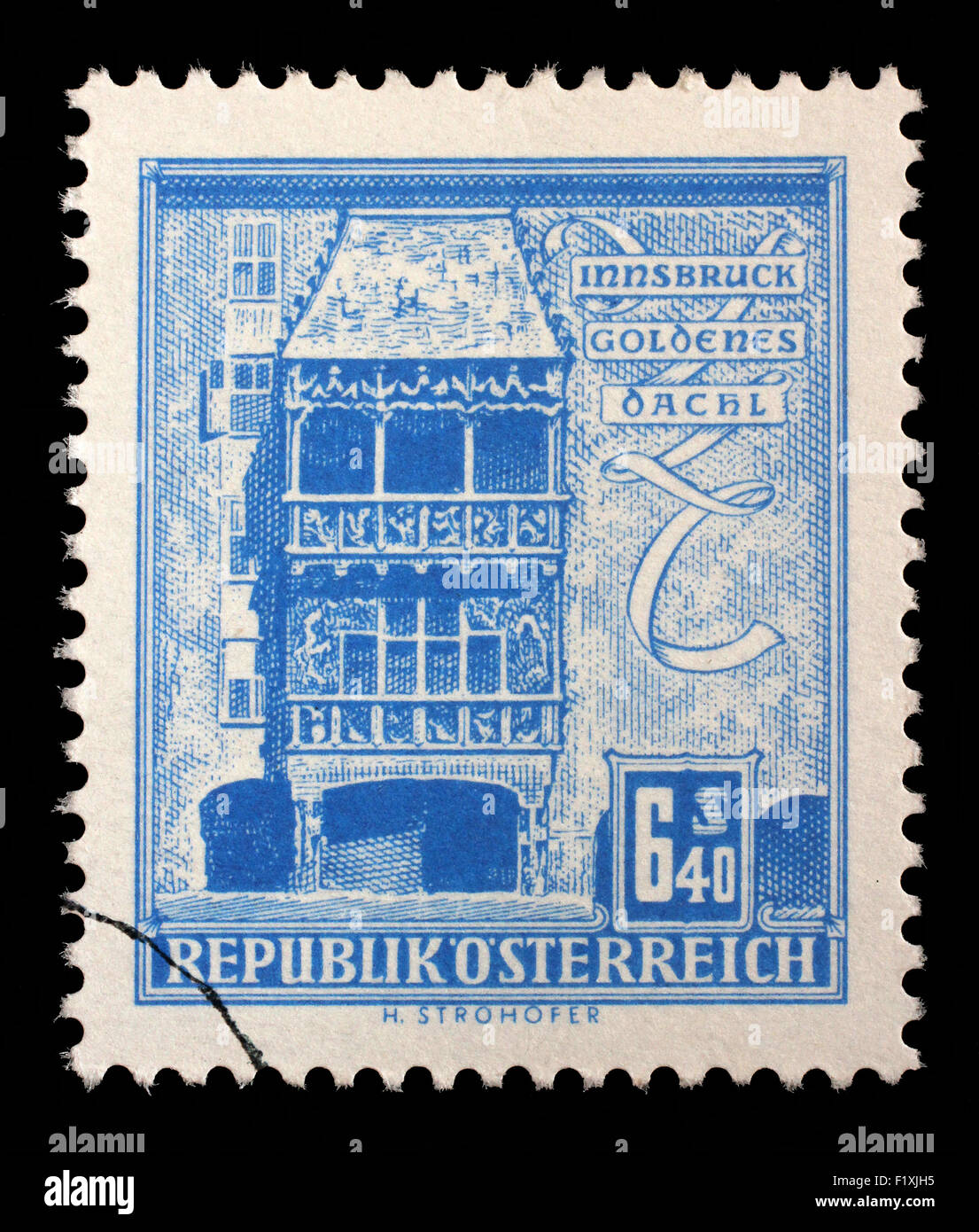 Stamp printed in the Austria shows Golden Roof, Innsbruck, circa 1960 ...