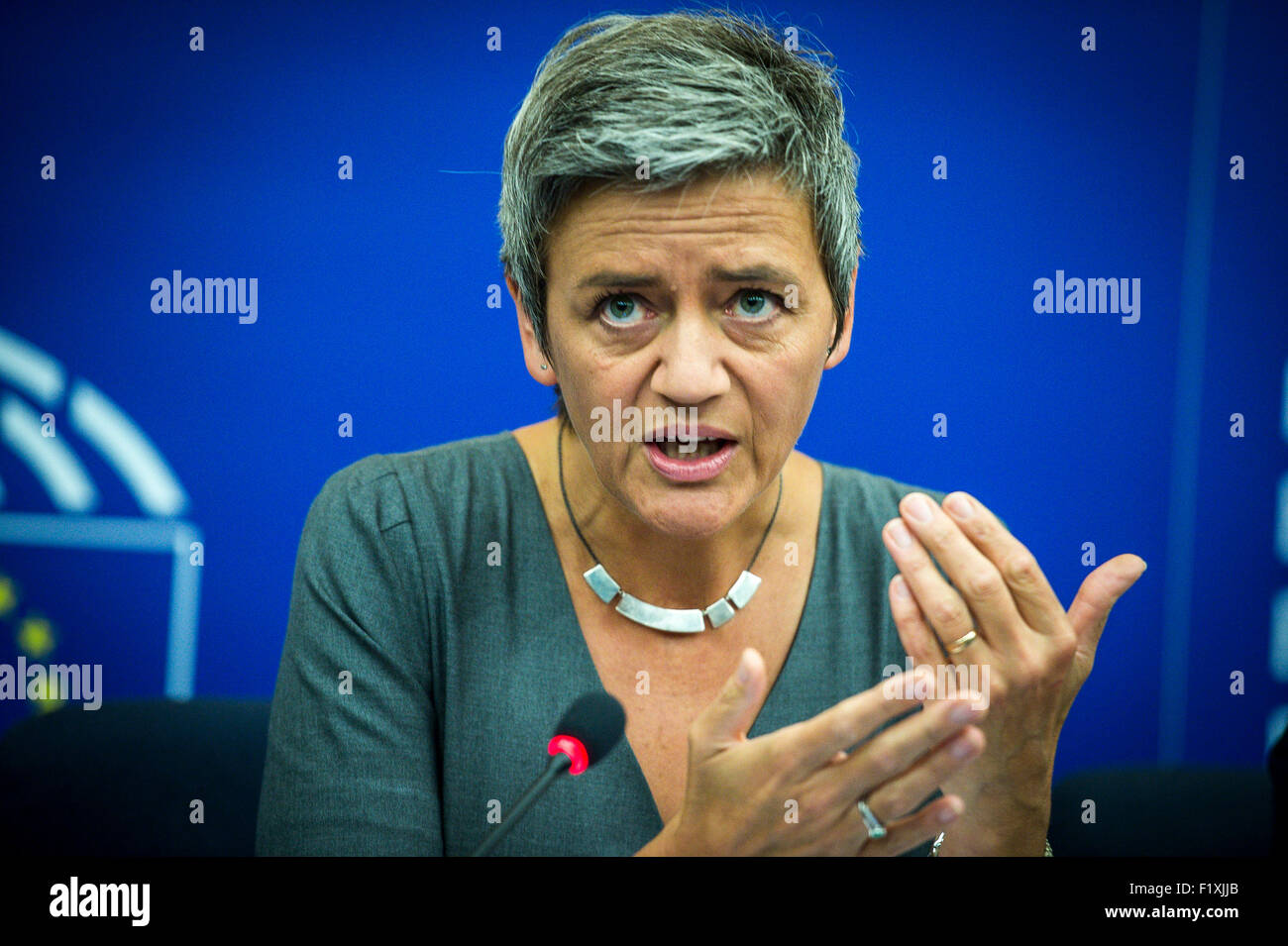 Margrethe Vestager, EU commissioner for Competition gives the press ...