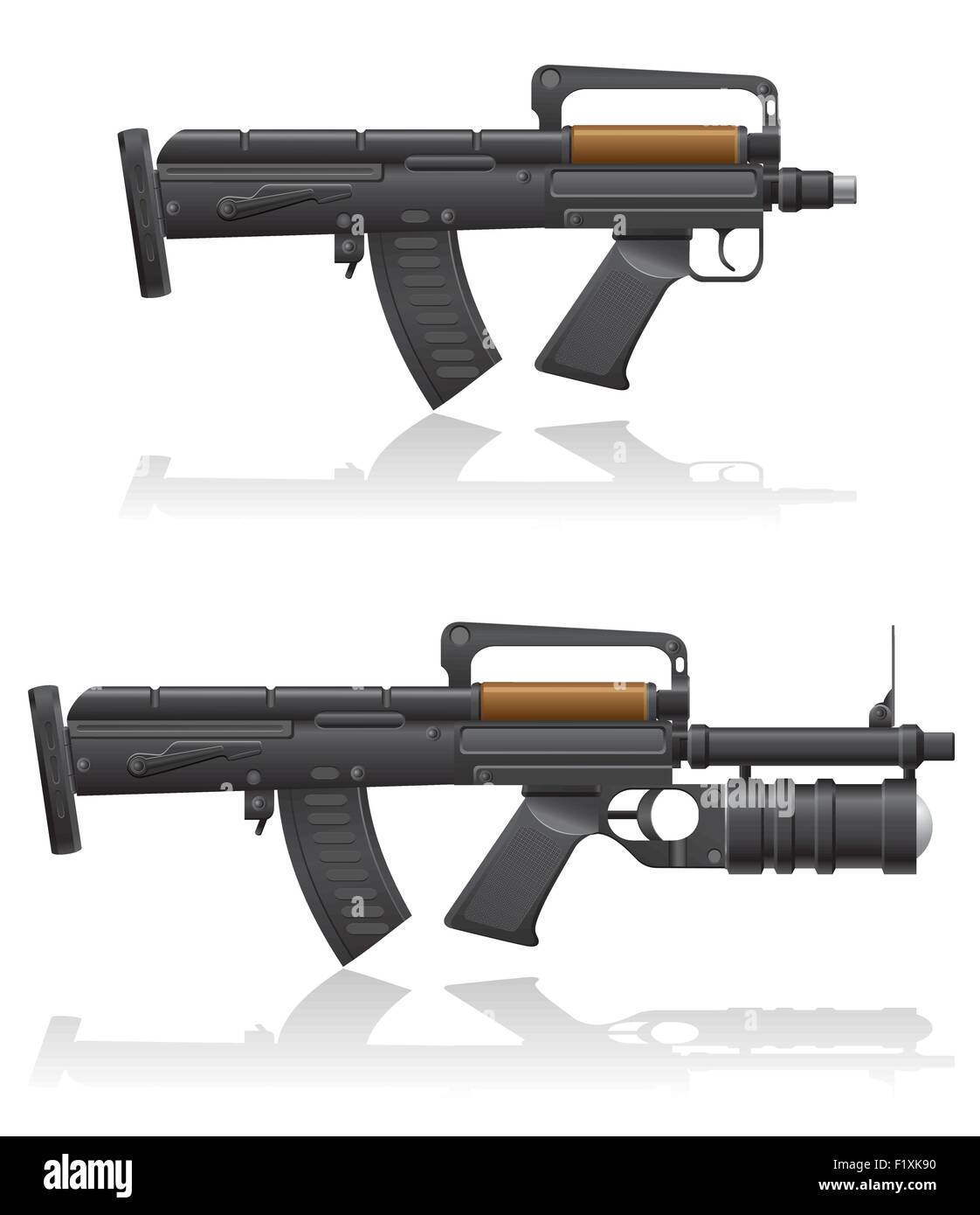 machine gun with a short barrel and grenade launcher vector ...