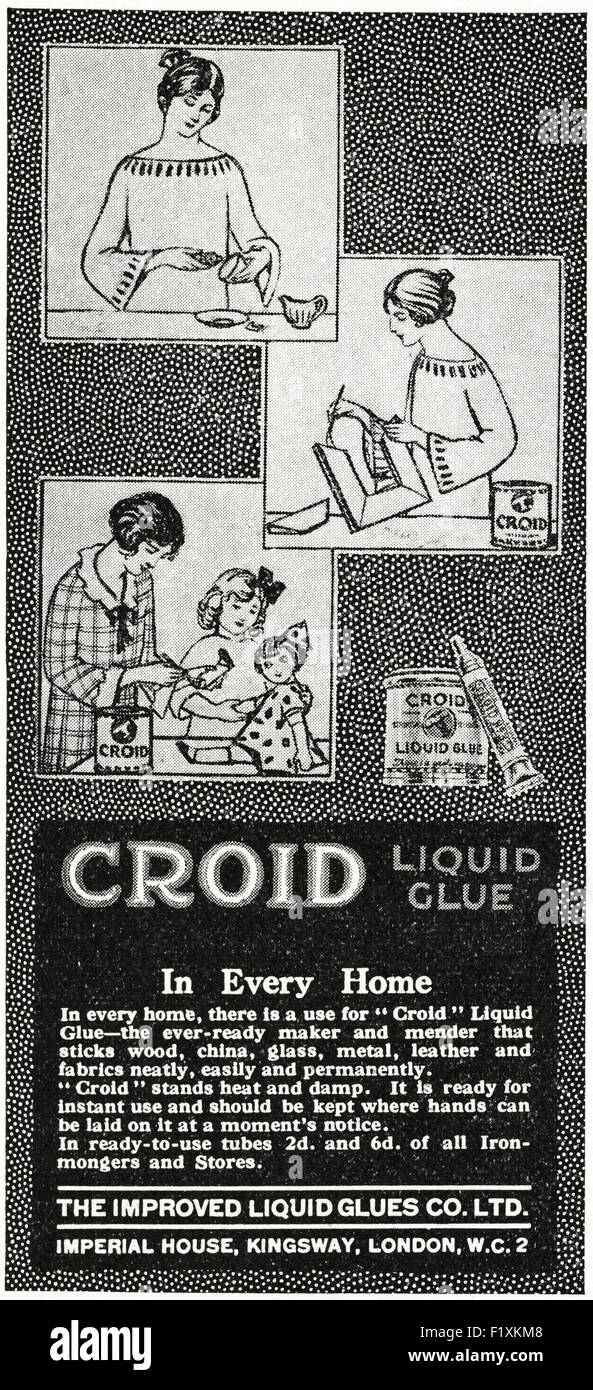 1920s advertisement. Advert dated 1923 advertising Croid liquid glue ...