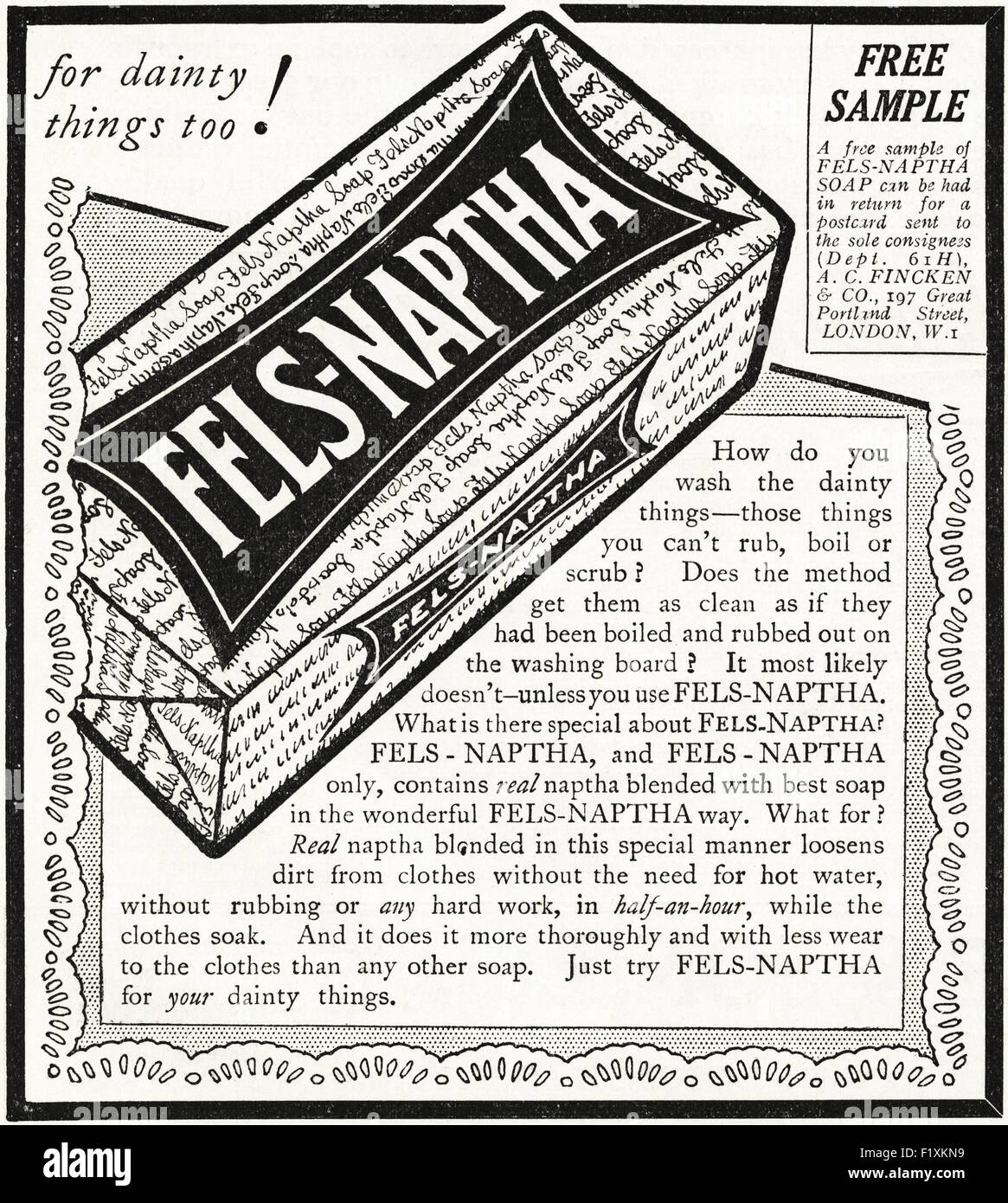 1920s advertisement. Advert dated 1923 advertising Fels-Naptha soap ...