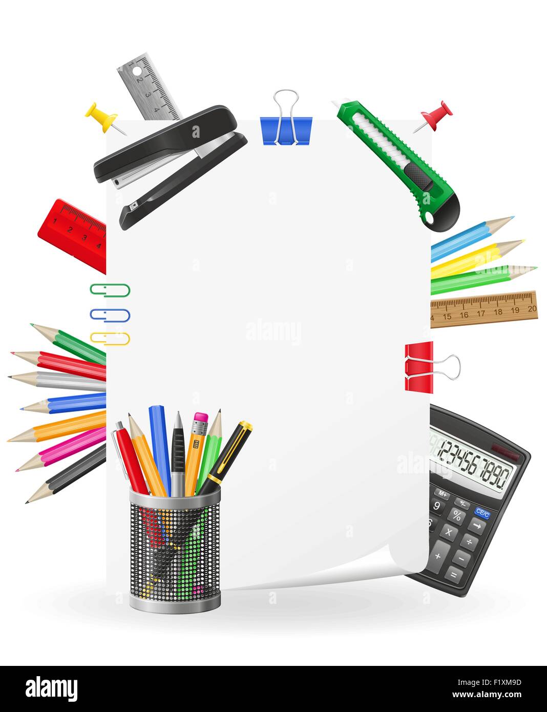 stationery set icons vector illustration isolated on white background ...