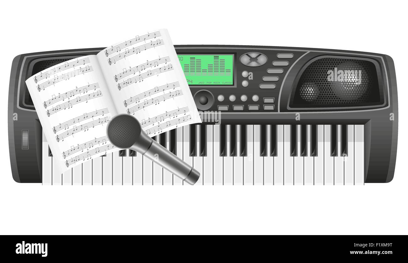 synthesizer notes and microphone vector illustration isolated on white ...