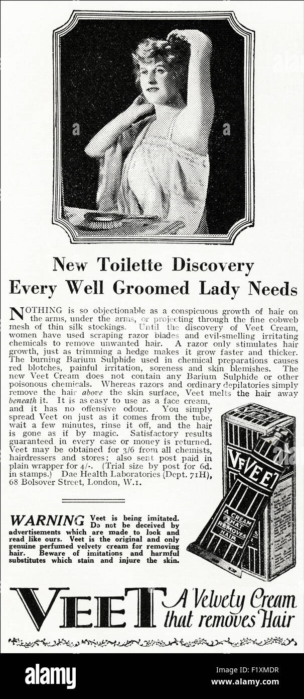 1920s advertisement. Advert dated 1923 advertising Veet hair removal ...