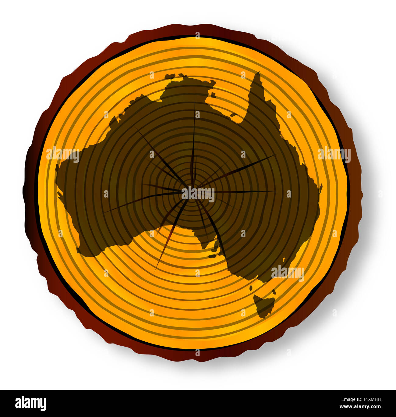 Map of Australia on a timber end section over a white background Stock ...