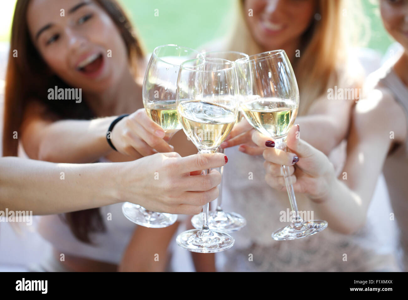 group of young women toasting Stock Photo - Alamy