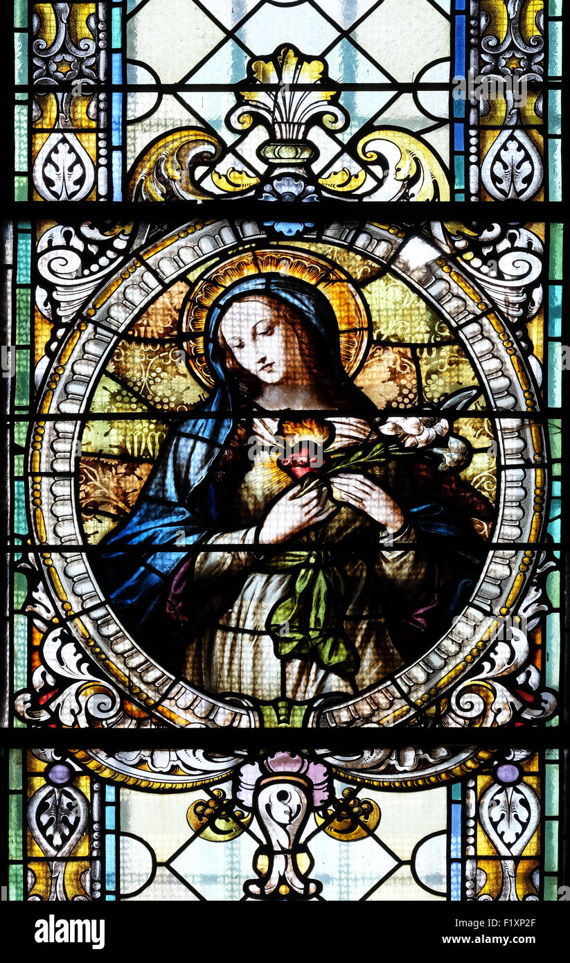 Immaculate heart of Mary, stained glass window in Cathedral of St ...