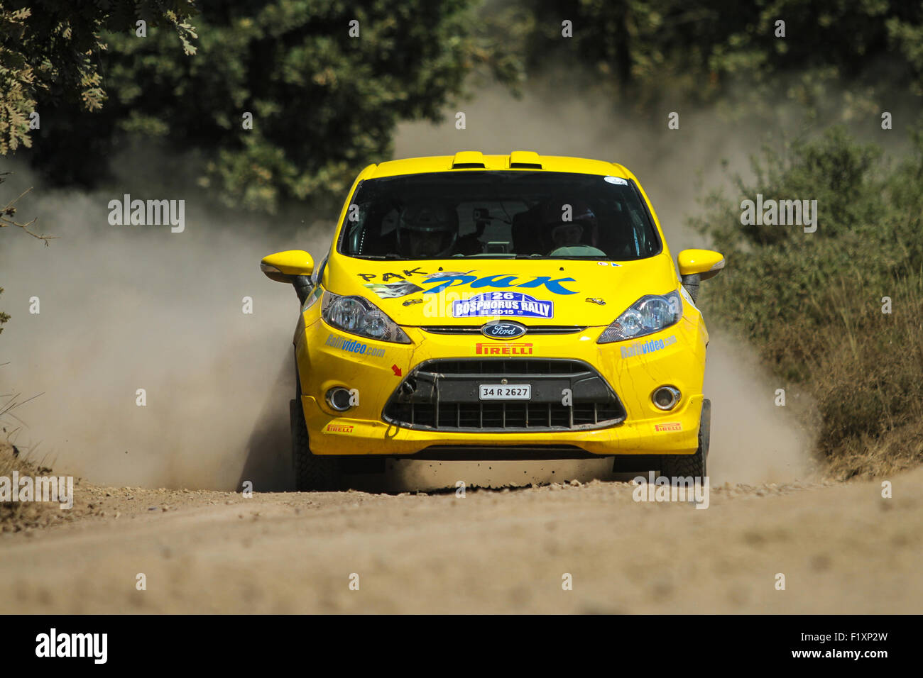 ISTANBUL, TURKEY - JULY 26, 2015: Serpil Pak drives Ford Fiesta R2 in ...