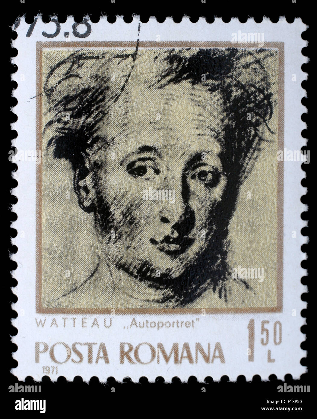 Stamp printed by ROMANIA shows image self-portrait of famous French ...