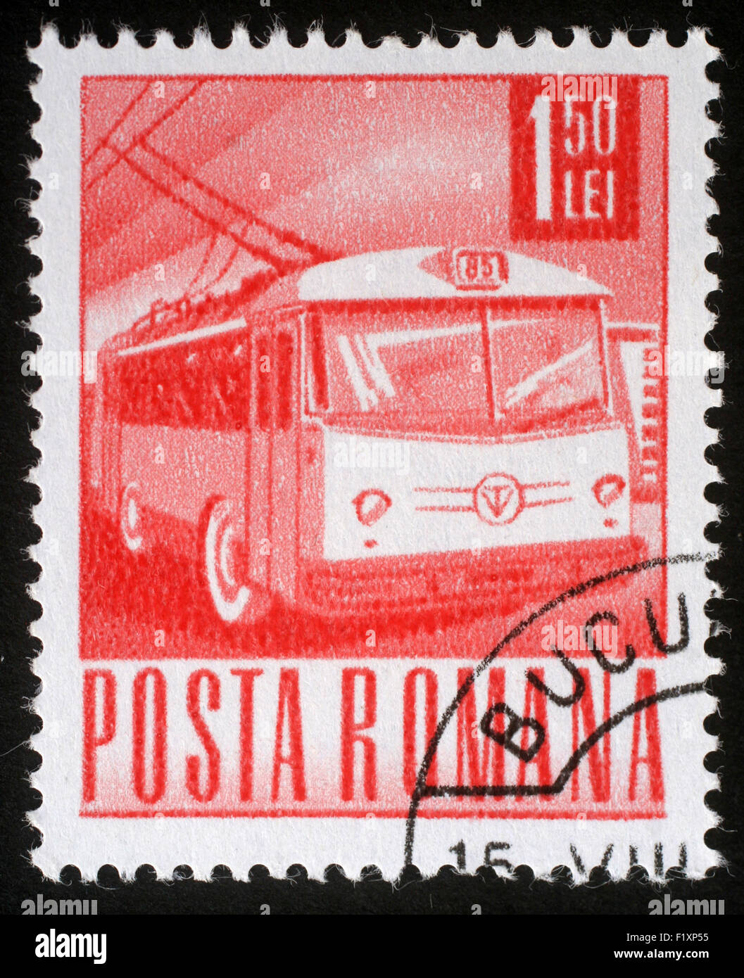 Stamp printed in Romania shows Trolley bus, circa 1971 Stock Photo - Alamy
