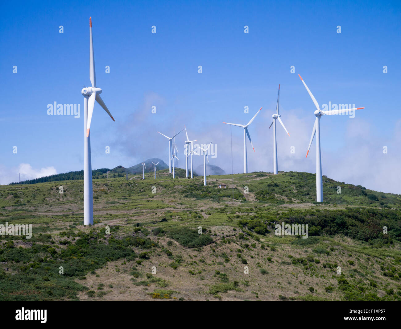 Wind turbines on the Paul da Serra plateau of Madeira, Portugal Stock ...