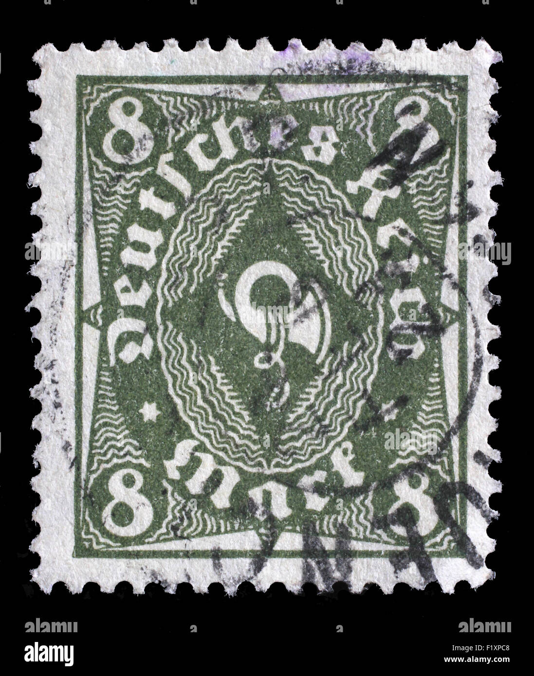 Stamp printed in Germany shows a post horn, circa 1922 Stock Photo - Alamy