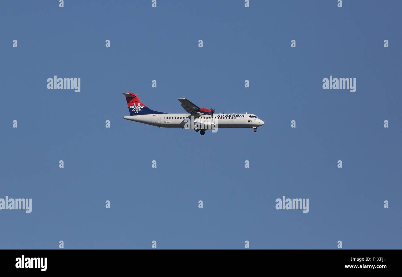 ATR 72, registration XB-IXP of Air Serbia landing on Zagreb Airport ...