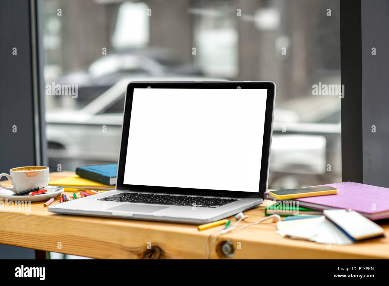 Desk laptop computer monitor by window hi-res stock photography and ...