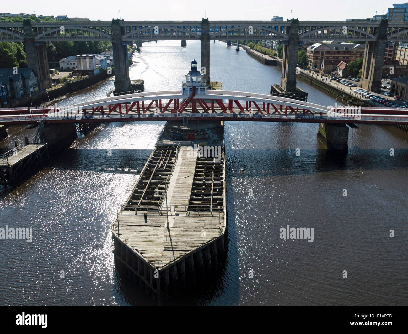 the swing bridge over the river Tyne Newcastle upon Tyne England with ...