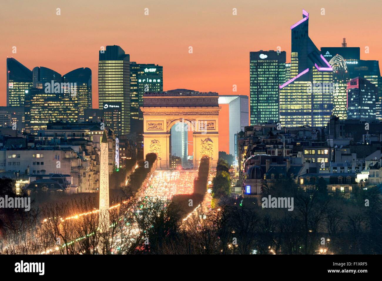 France, Paris, the historical axis with the obelisk of Concorde square ...