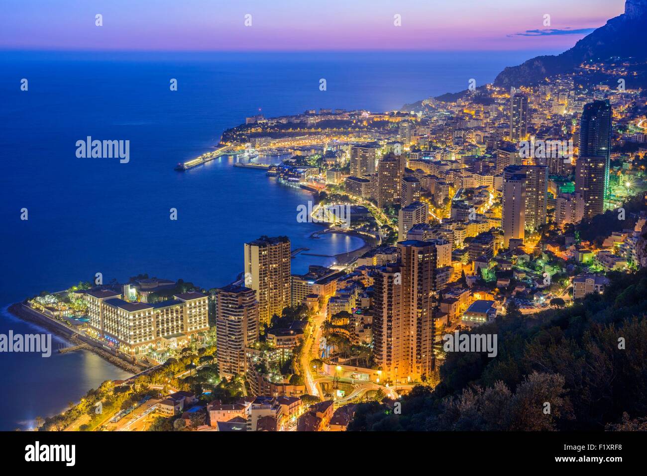 Principality of Monaco, view over Monaco from the Grande Corniche road ...