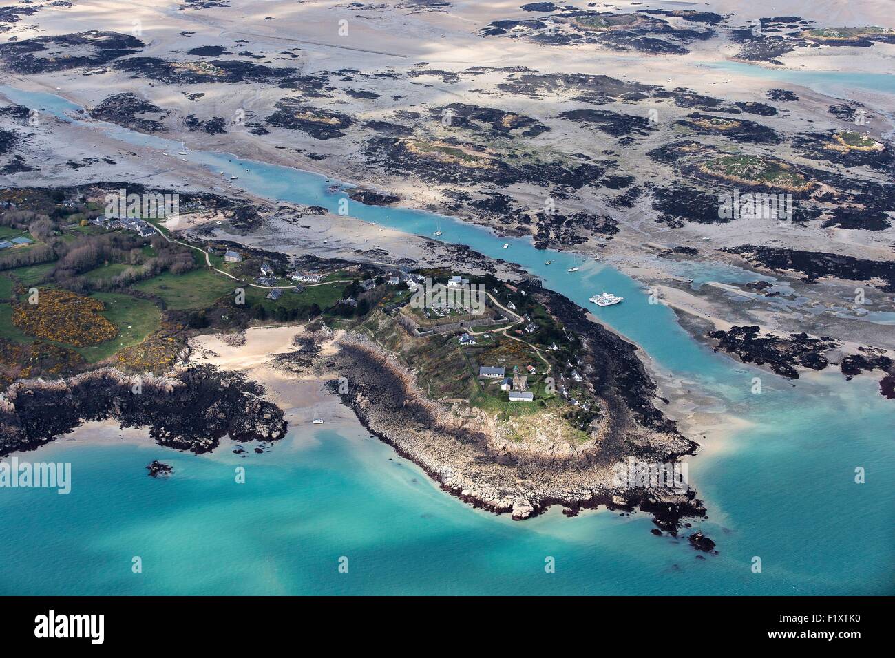 France, Manche, Chausey islands, the spring tide of 21 March 2015 ...