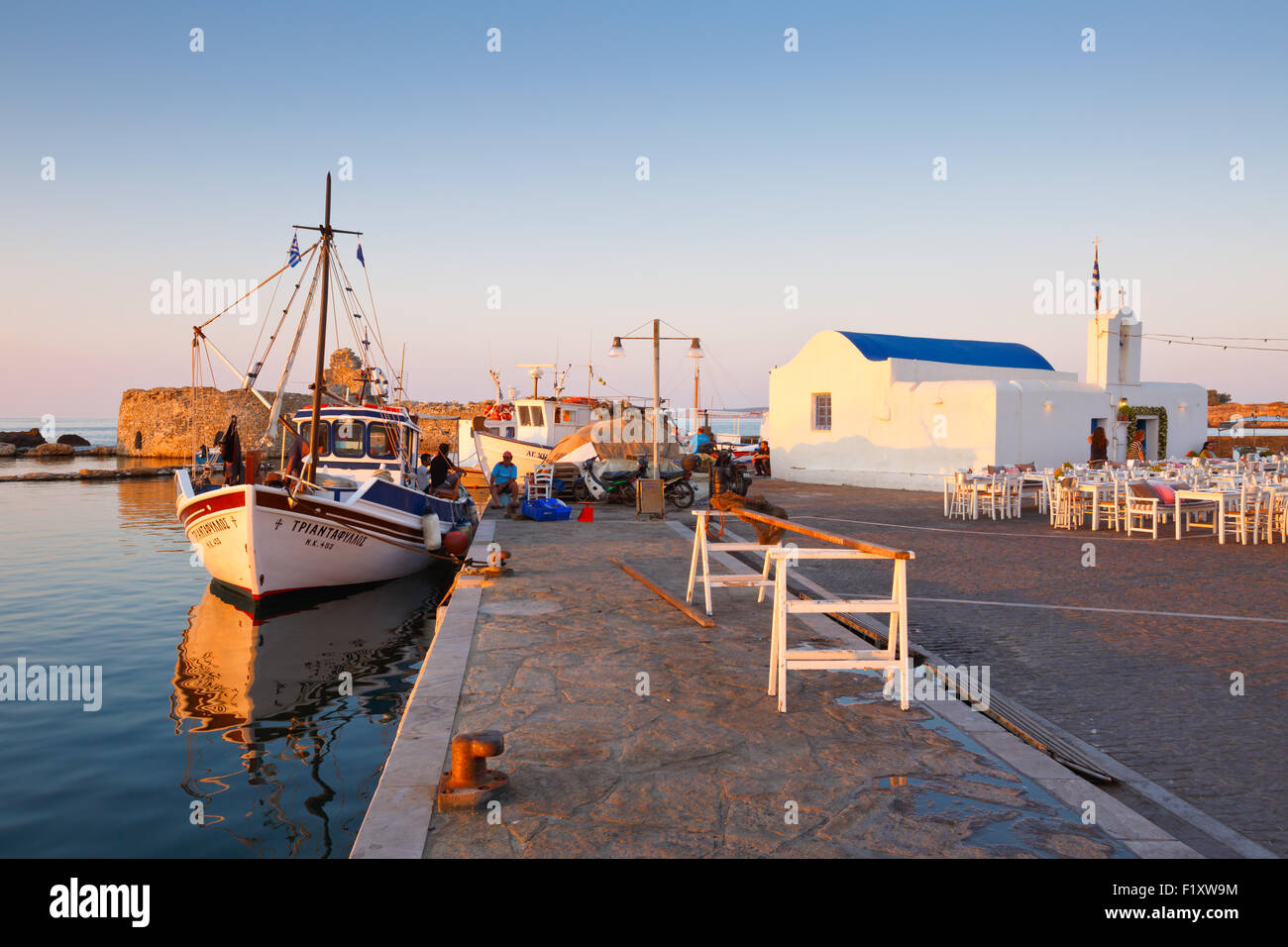 View of the port in Naousa village on Paros island, Greece Stock Photo ...