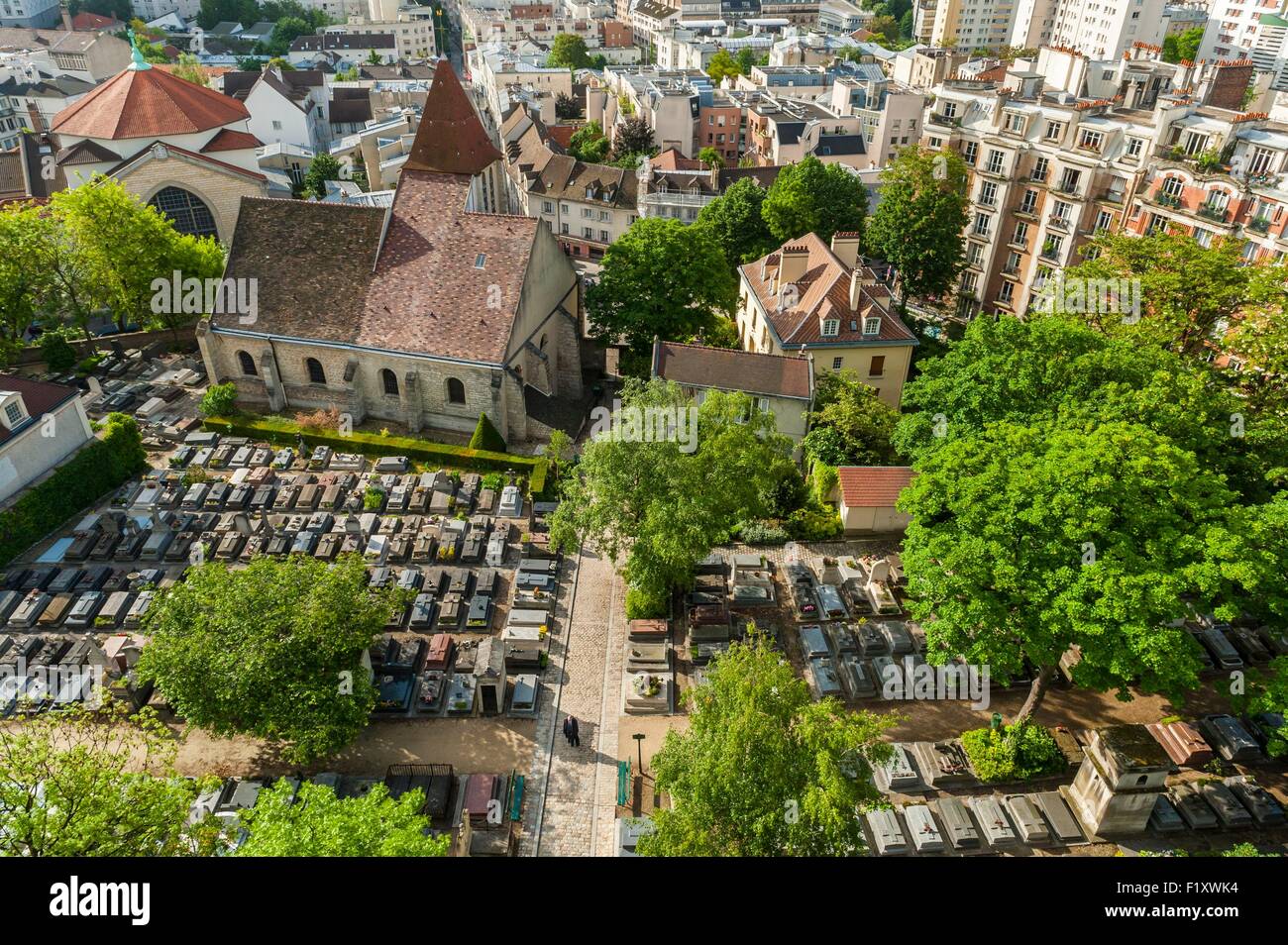 France, Paris, village Charonne church of Saint Germain de Charonne and ...
