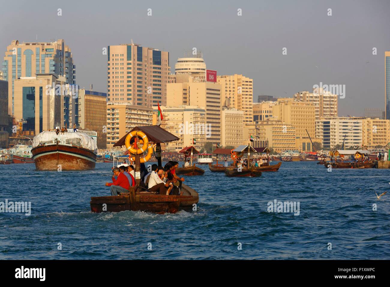 United Arab Emirates, Dubai, Bur Dubai, Abra (boat) on the Dubai Creek ...