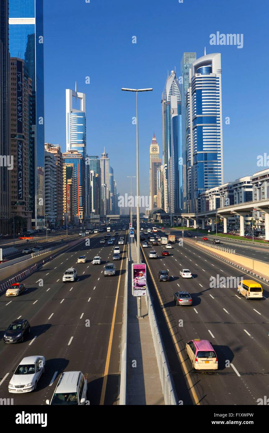 United Arab Emirates, Dubai, Sheikh Zayed Road, Main road 558 km long ...