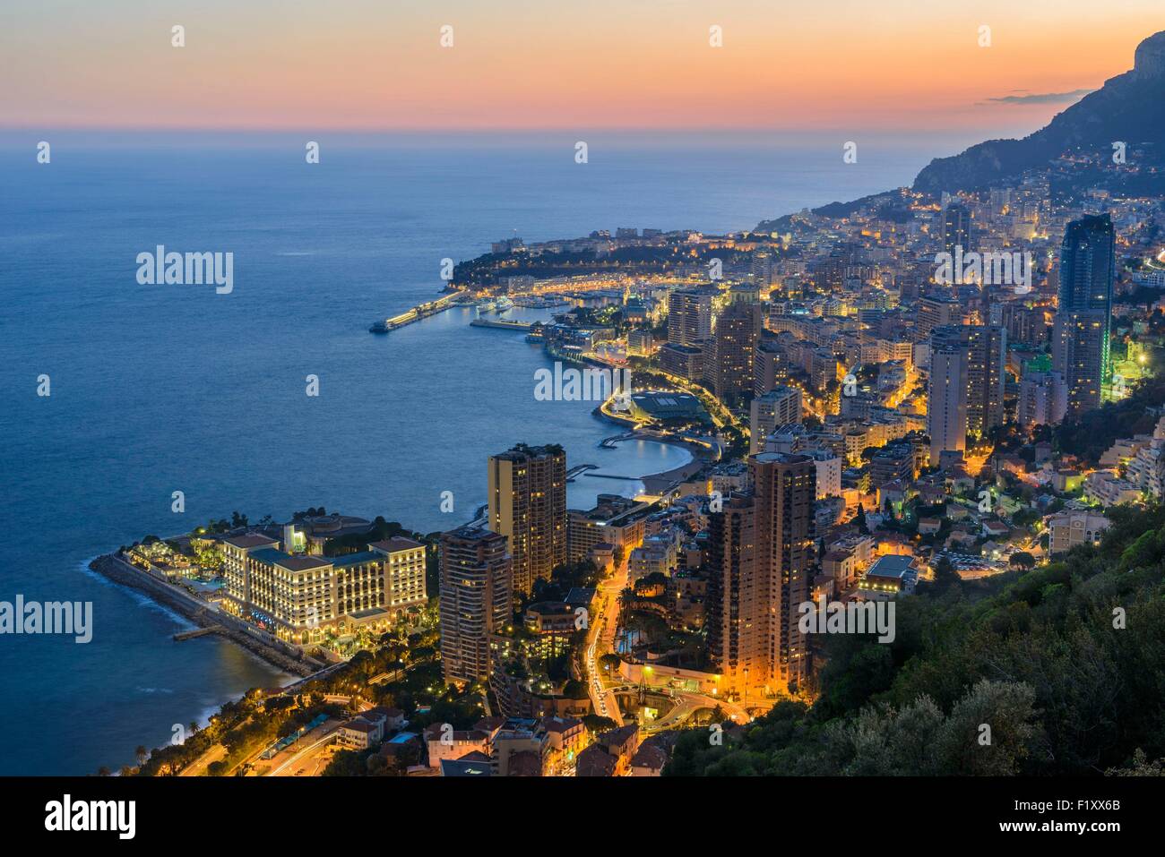 Principality of Monaco, view over Monaco from the Grande Corniche road ...