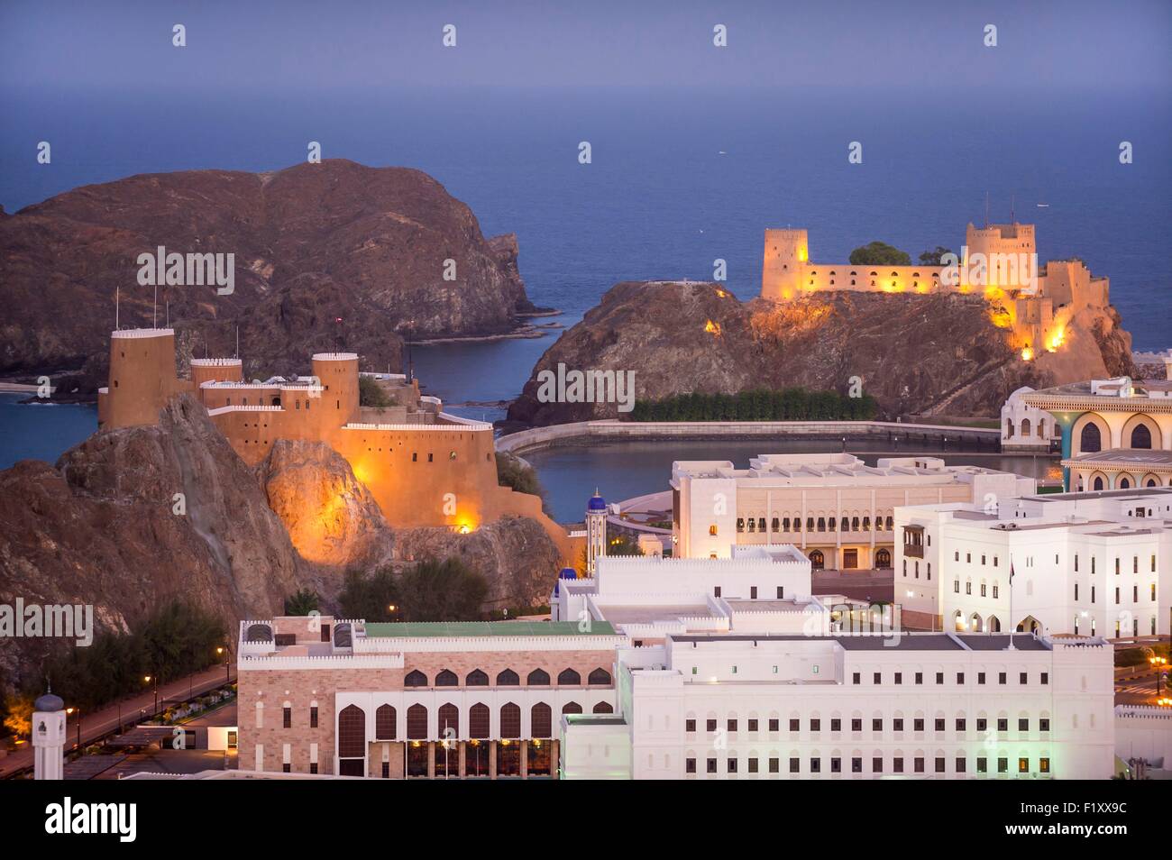 Oman, Muscat, historical center and sultan's palace between the ...