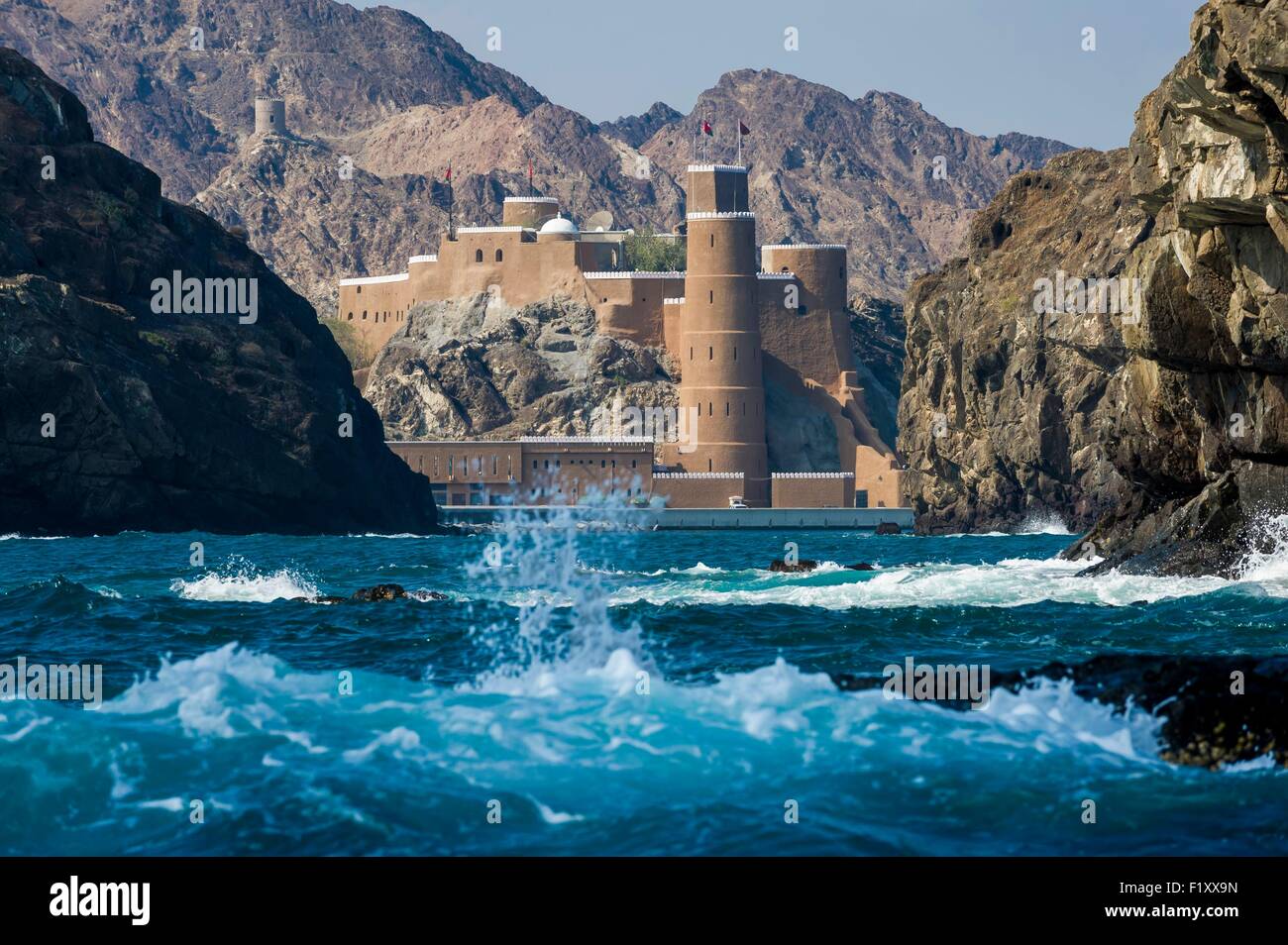 Oman, Muscat, boat ride along the coast of Bandar al Khayran, Al-Jalali ...