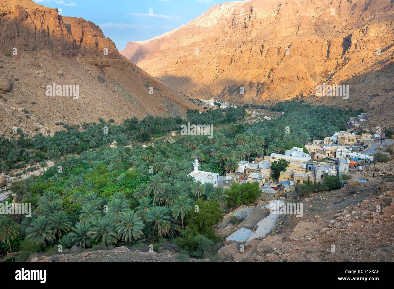 Oman, Wadi Tiwi, the village and its palm grove at dusk Stock Photo - Alamy