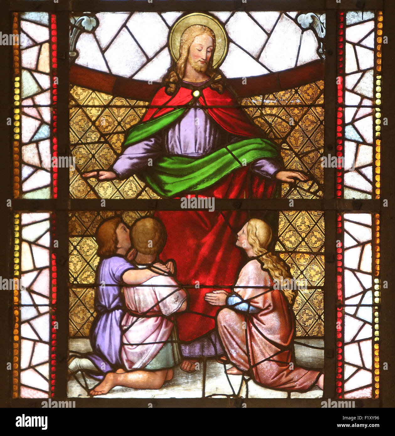 Jesus friend of children stained glass window in the Church of St ...