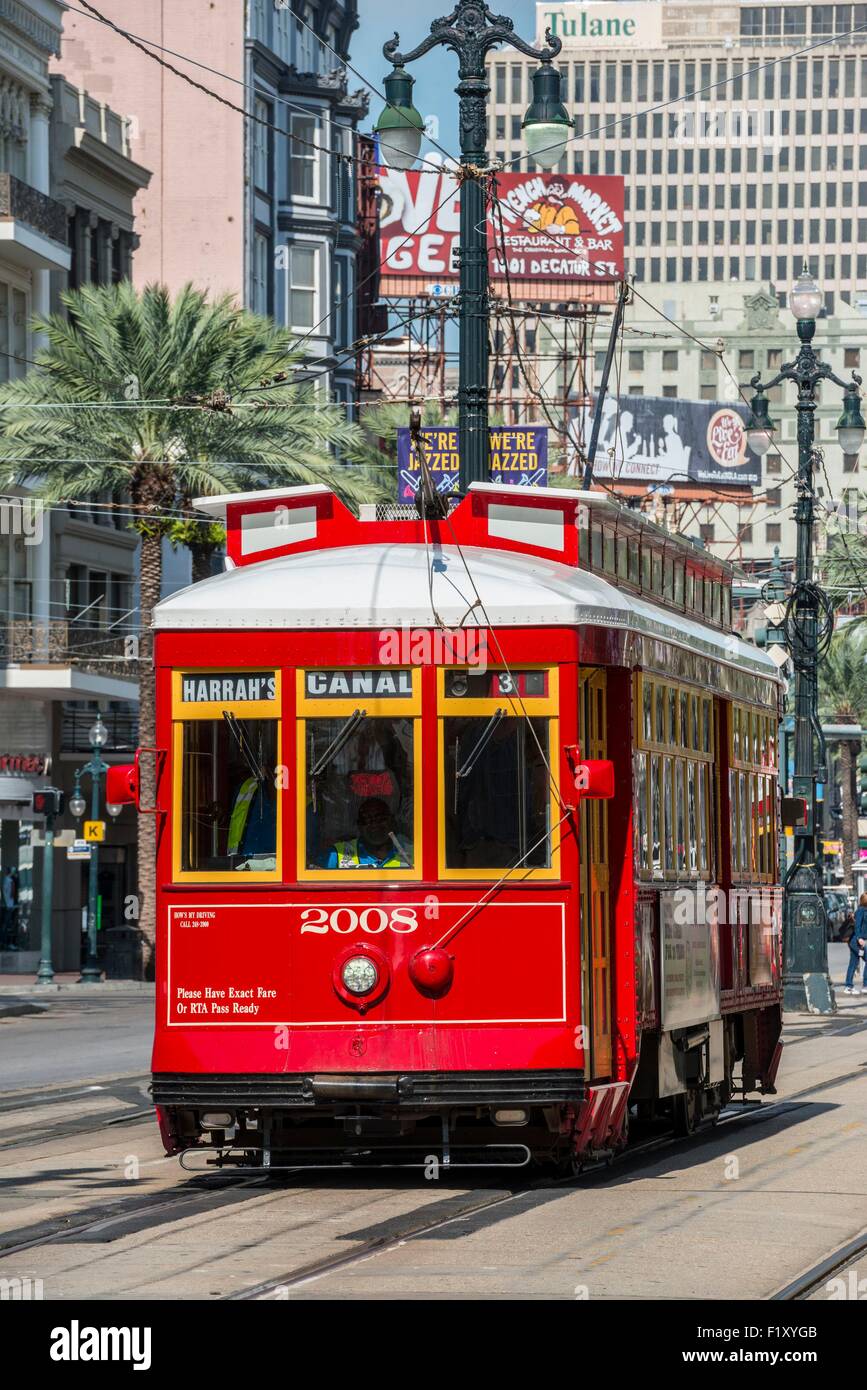 United States, Louisiana, New Orleans, tram on Canal Street Stock Photo ...