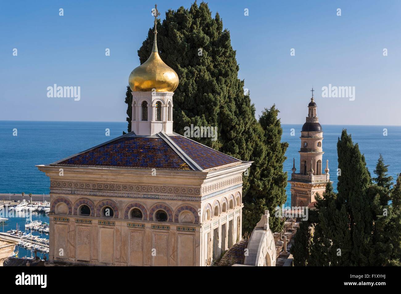 France, Alpes Maritimes, Menton, the Old Town, Old Castle cemetery ...