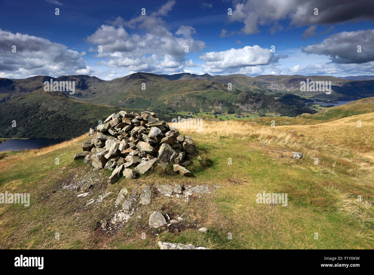 Summer, Summit cairn of Brock Crags Fell, Hartsop, Lake District ...