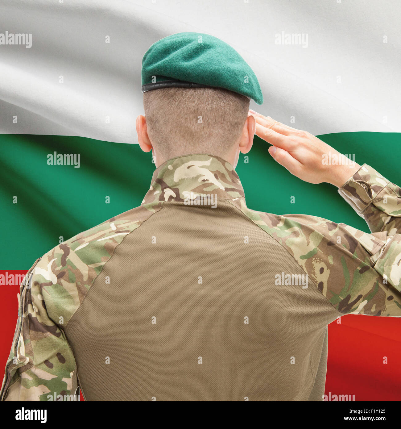 Soldier in hat facing national flag series - Bulgaria Stock Photo - Alamy