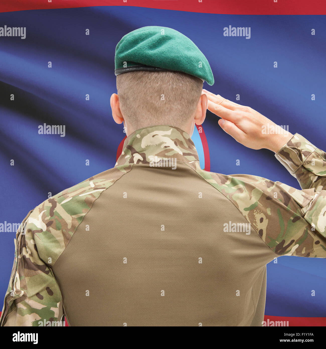 Soldier in hat facing national flag series - Guam Stock Photo - Alamy