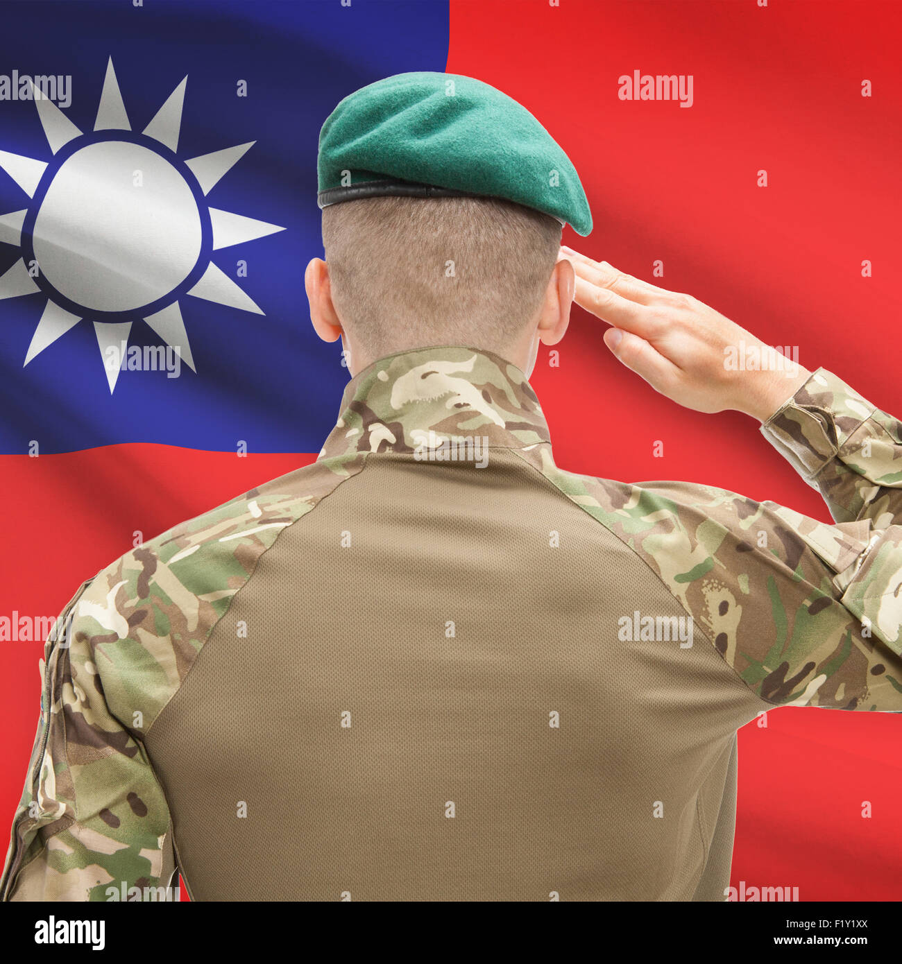 Soldier in hat facing national flag series - Taiwan Stock Photo - Alamy