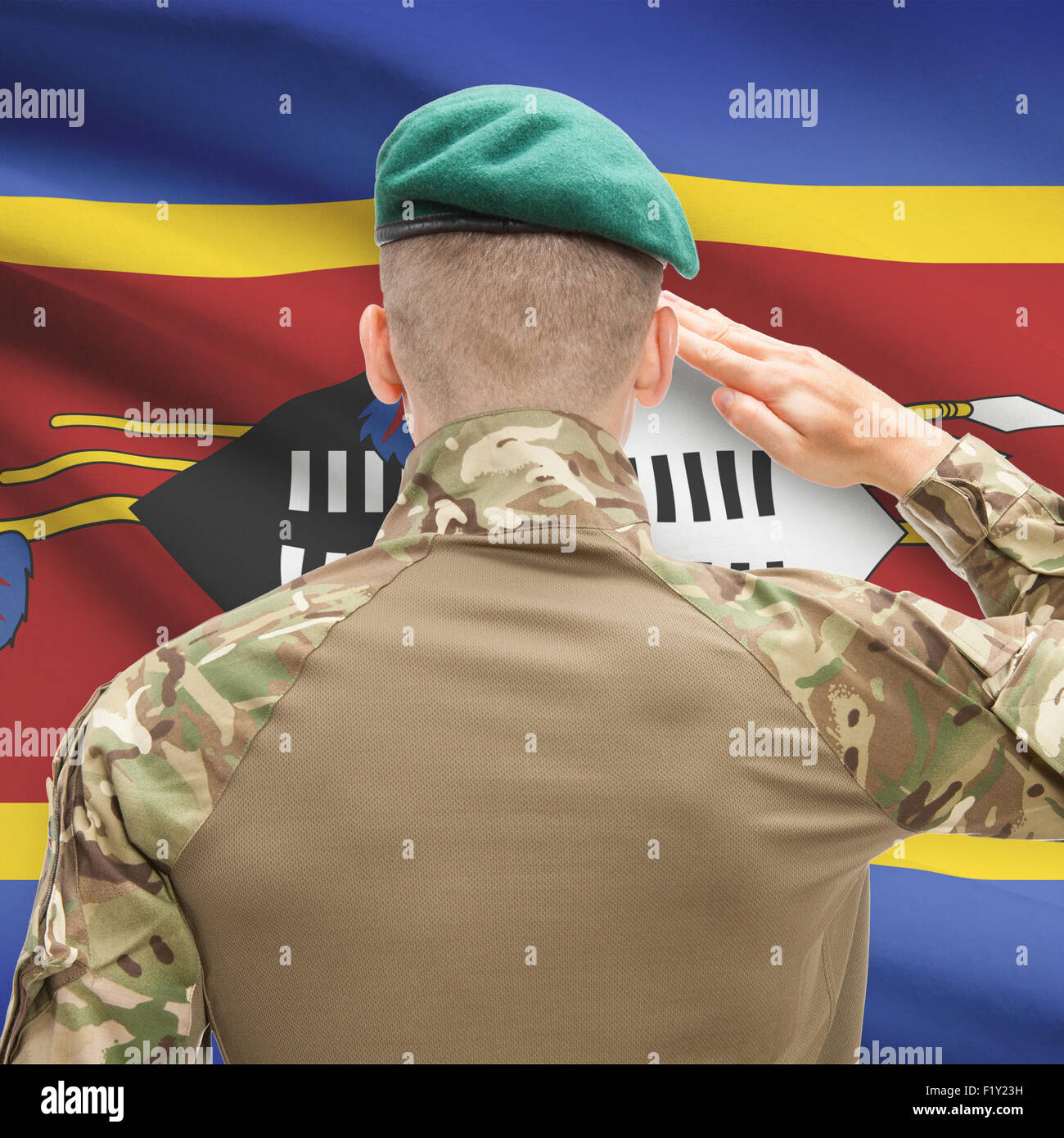 Soldier in hat facing national flag series - Swaziland Stock Photo - Alamy